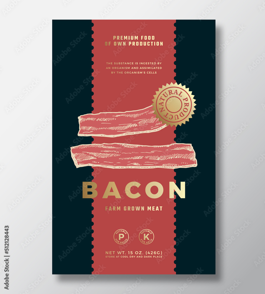 Farm Grown Bacon Abstract Vector Packaging Label Design Template ...