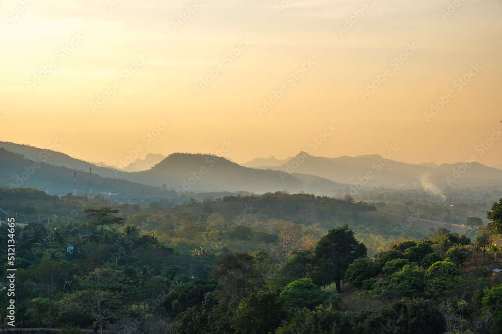 Beautiful mountain ranges and evening sky near Khao Yai National Park ...