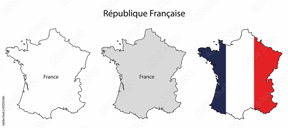 Set of contour France state borders; The editable illustration of lines ...