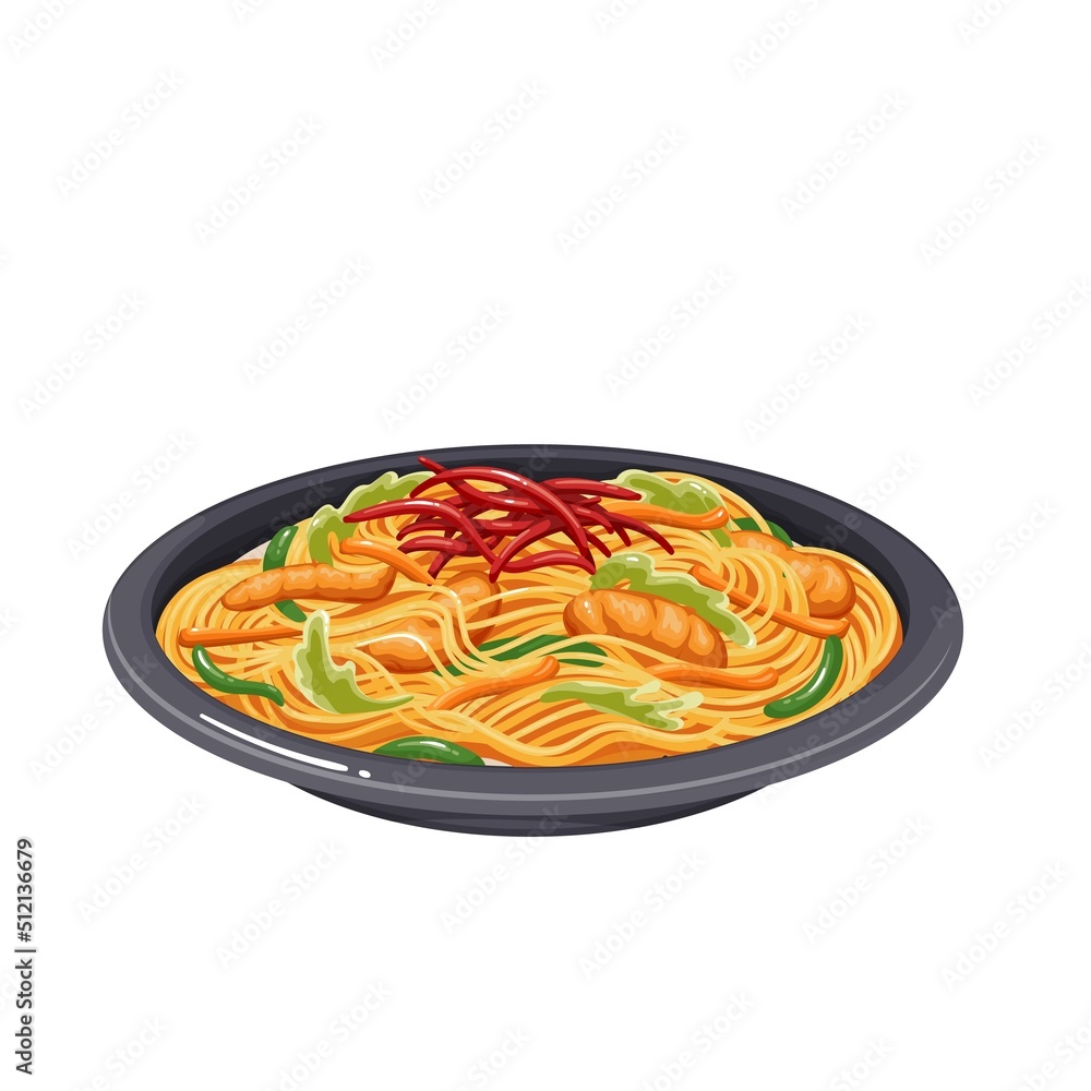 Yakisoba, Japanese food vector illustration. Cartoon isolated fried ...