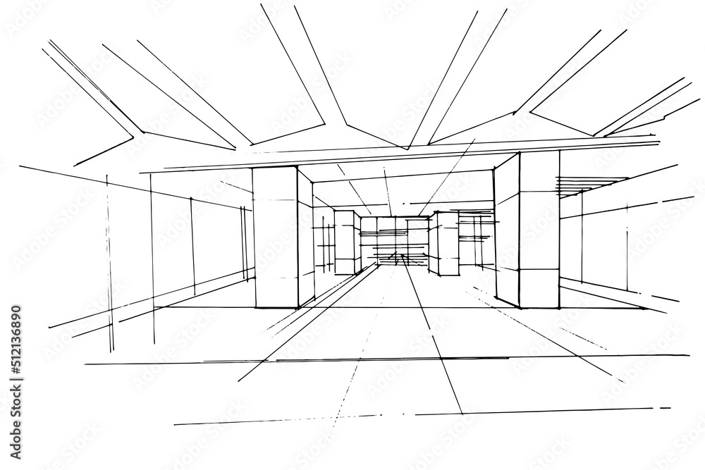 line drawing of the interior of the building,Modern design,vector,2d ...