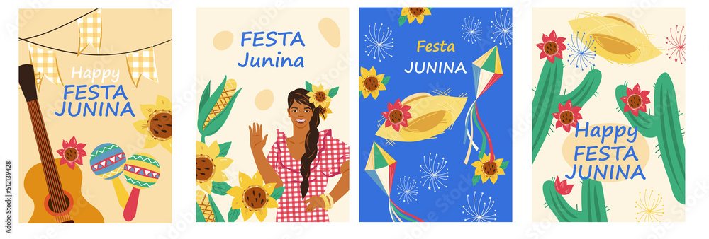 Festa Junina festival banners or posters bundle. Brazilian Traditional ...