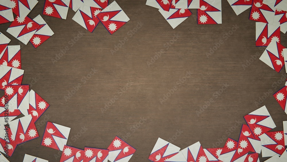 Frame made of paper flags of Nepal arranged on wooden table. National ...