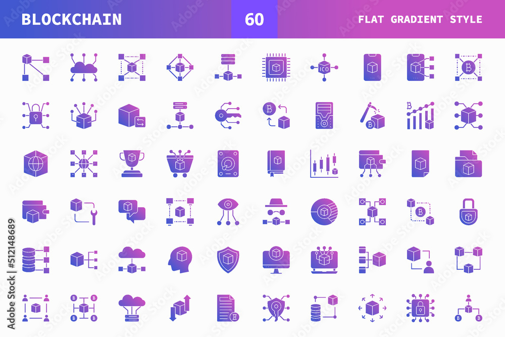 Blockchain icons set flat gradient of vector icons. Can used for ...