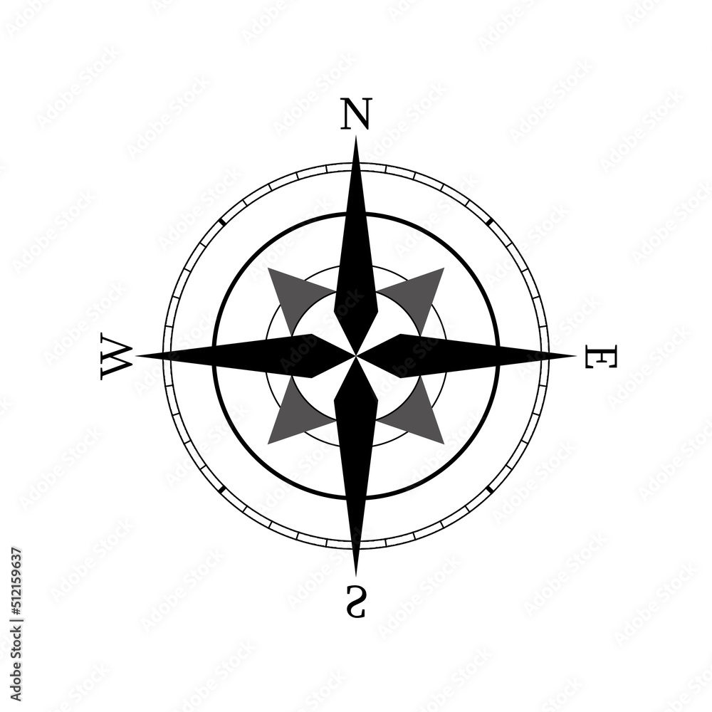Compass rose with four cardinal directions - North, East, South, West ...