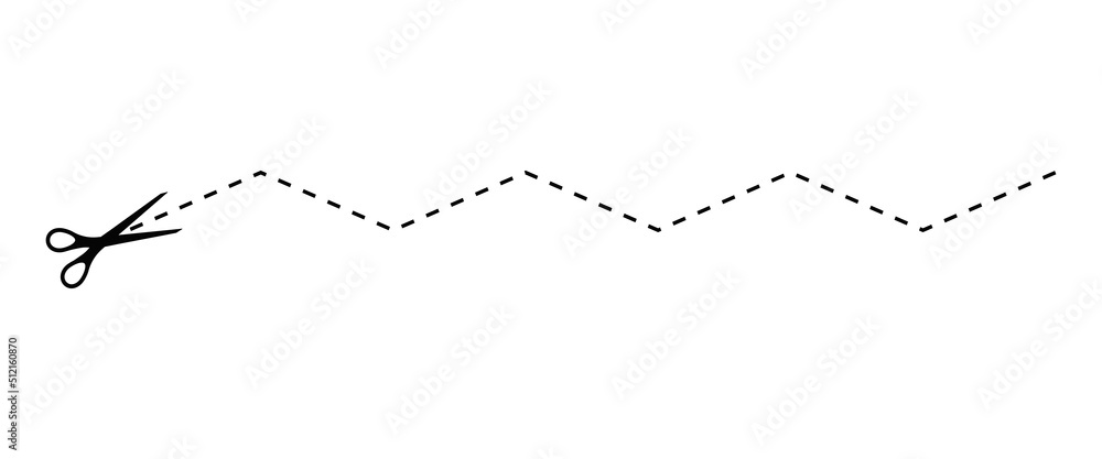 Scissors cut dotted line zig zag shape icon. Guide lines for kids shear ...