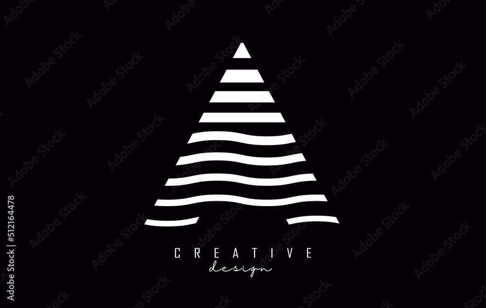 Letter A logo design with white lines. Vector illustration with wavy ...