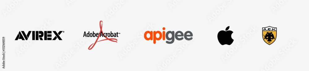 Apigee logo, Apple logo, Avirex logo, AEK logo, Adobe Acrobat logo ...
