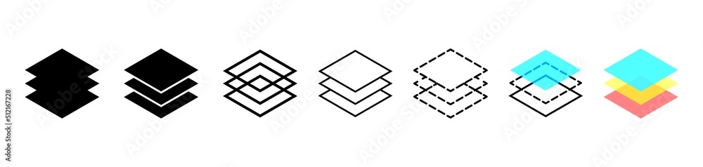 Layer icon. Logo of stack. Layer icons for paper, carpet, floor and ...