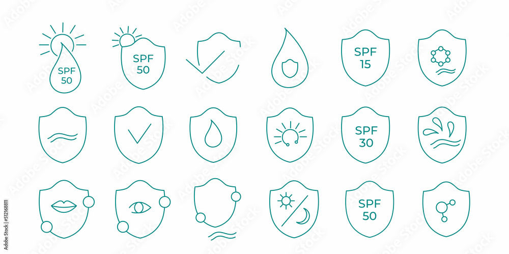 SPF 50, 30, 15 sun protection icon set. Vector stock illustration ...