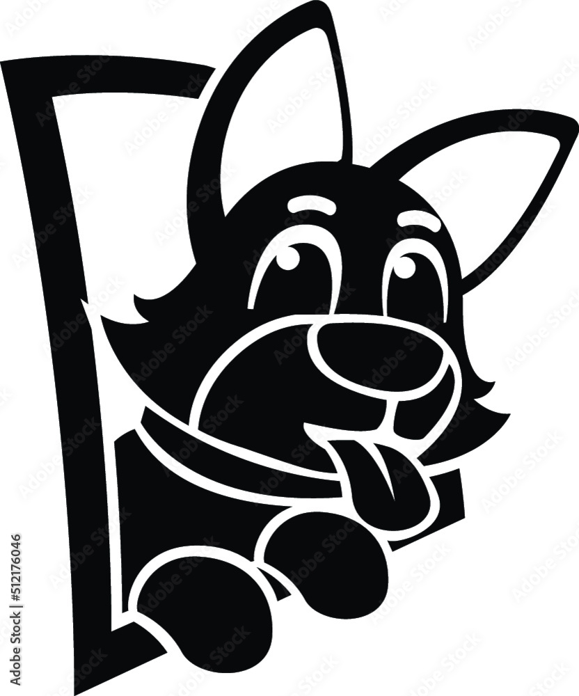 Black and White Cartoon Illustration Vector of a Puppy Dog Leaning out ...