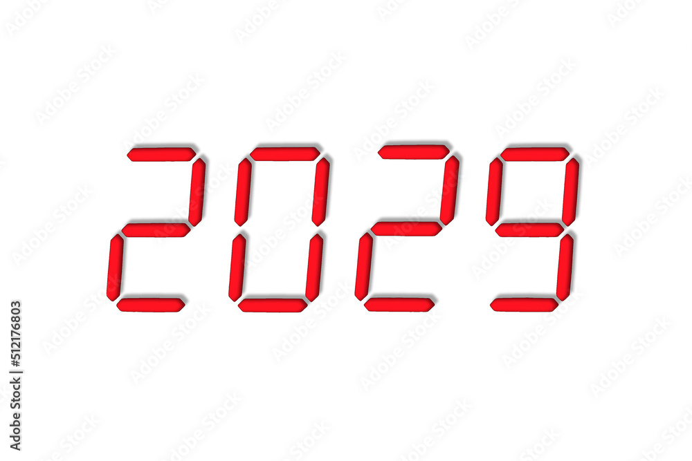 The dial of the electronic clock which shows the year 2029,isolated on ...