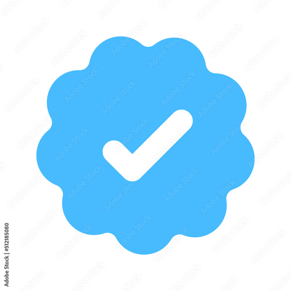 Blue verified social media account icon. Approved profile sign. Tick in ...
