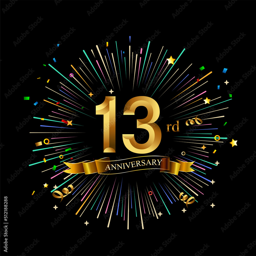 13th Anniversary celebration. Golden number 13th with sparkling ...