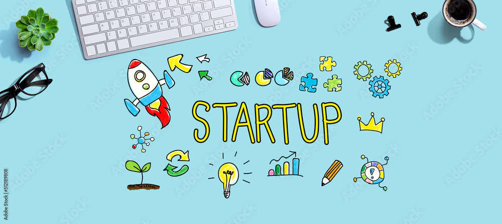 Startup with a computer keyboard and a mouse Stock Photo | Adobe Stock