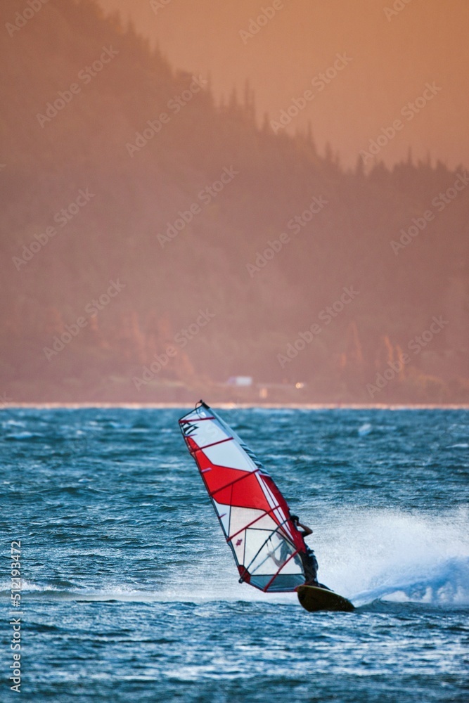 Windsurfer at the Columbia River Gorge. Windsurfers from around the ...