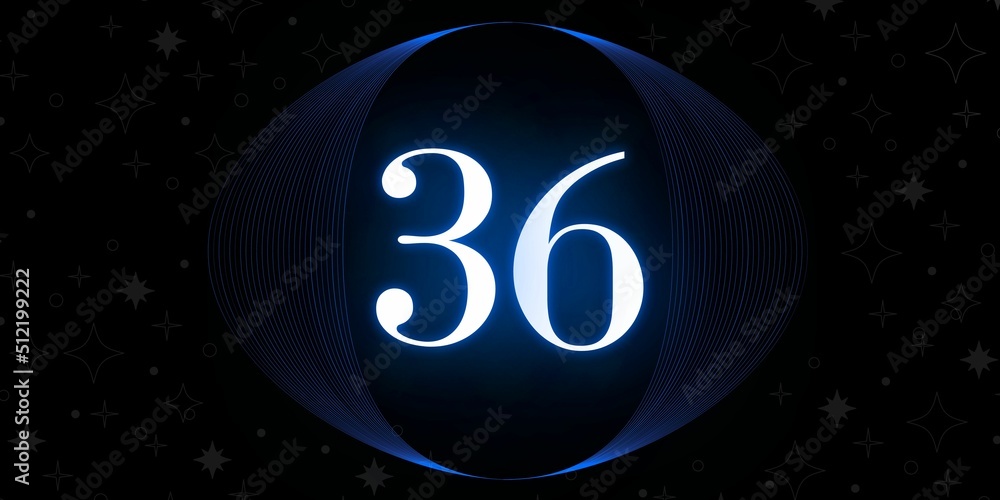 Number 36. Banner with the number thirty six on a black background and ...