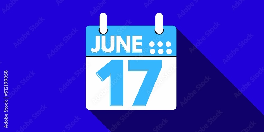 17 june. calendar with the day seventeen of the month of june in blue ...