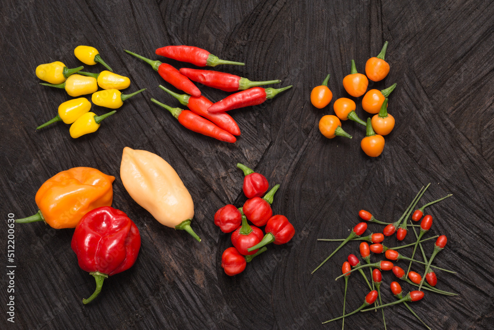 variedades de pimentas brasileiras e internacionais sobre fundo de ...