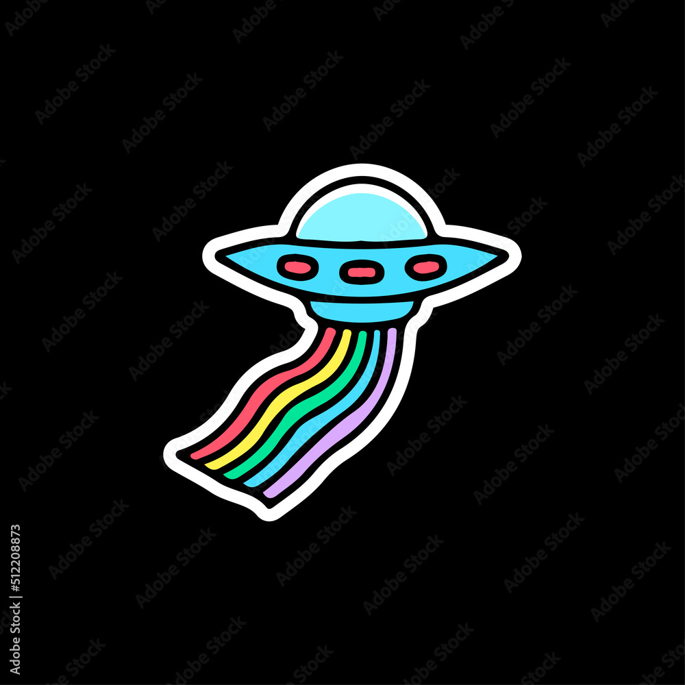 Spaceship UFO with rainbow, illustration for t-shirt, street wear ...