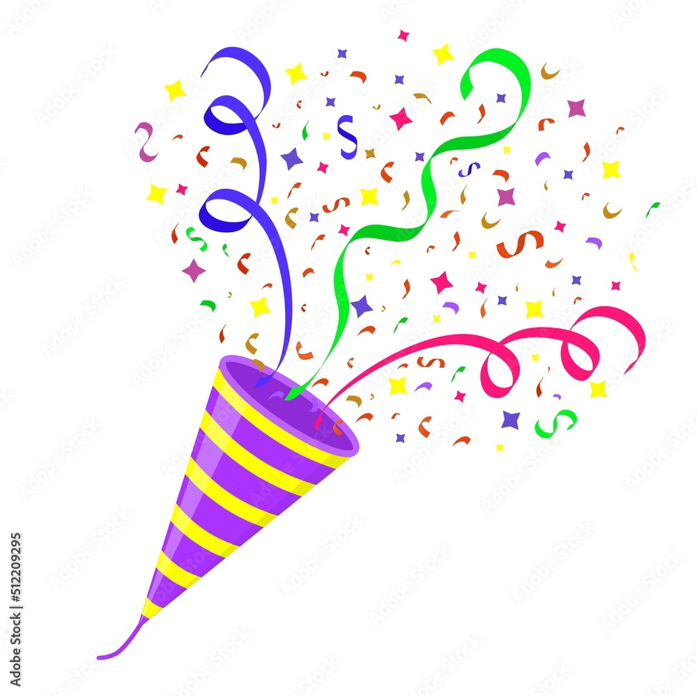 Exploding party popper with confetti . Isolated vector illustration ...