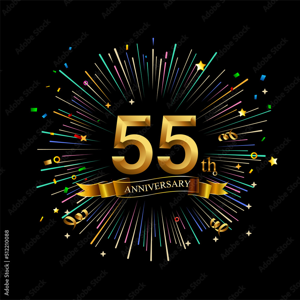55th Anniversary celebration. Golden number 55th with sparkling ...