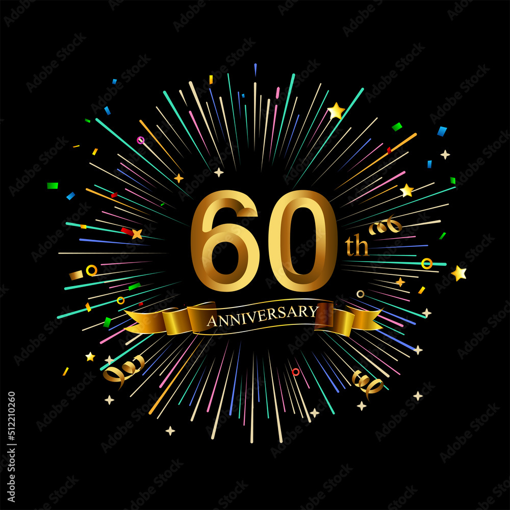 60th Anniversary celebration. Golden number 60th with sparkling ...