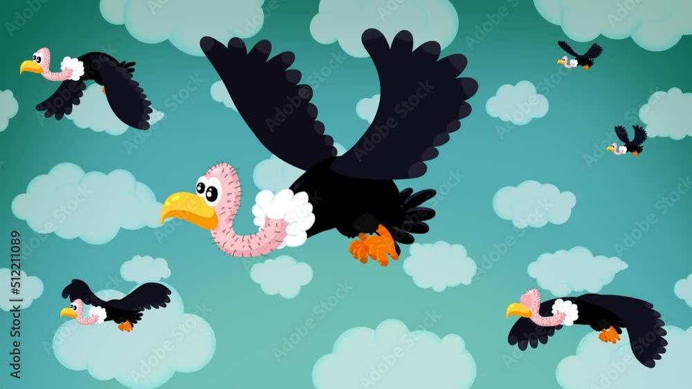 Vídeo do Stock: Vultures flying cartoon animation loop. Big birds ...