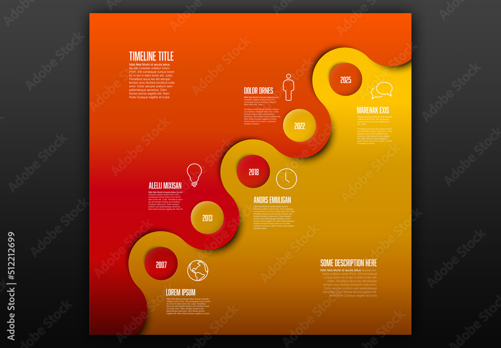 Simple Red and Yellow Diagonal Timeline with Some Facts and Icons Stock ...