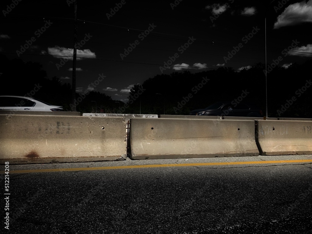 Simple Concrete Barrier protecting 2 way traffic blocking road with ...