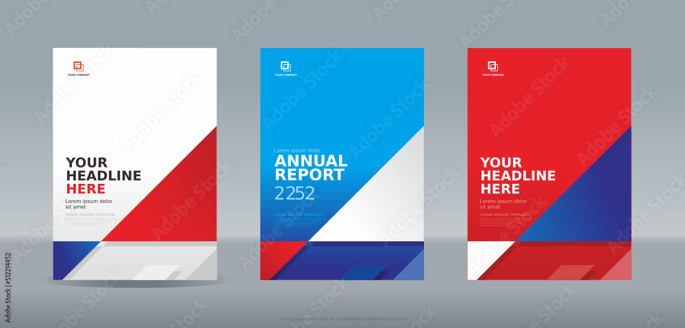 Random modern white, red and blue triangles cover template for annual ...