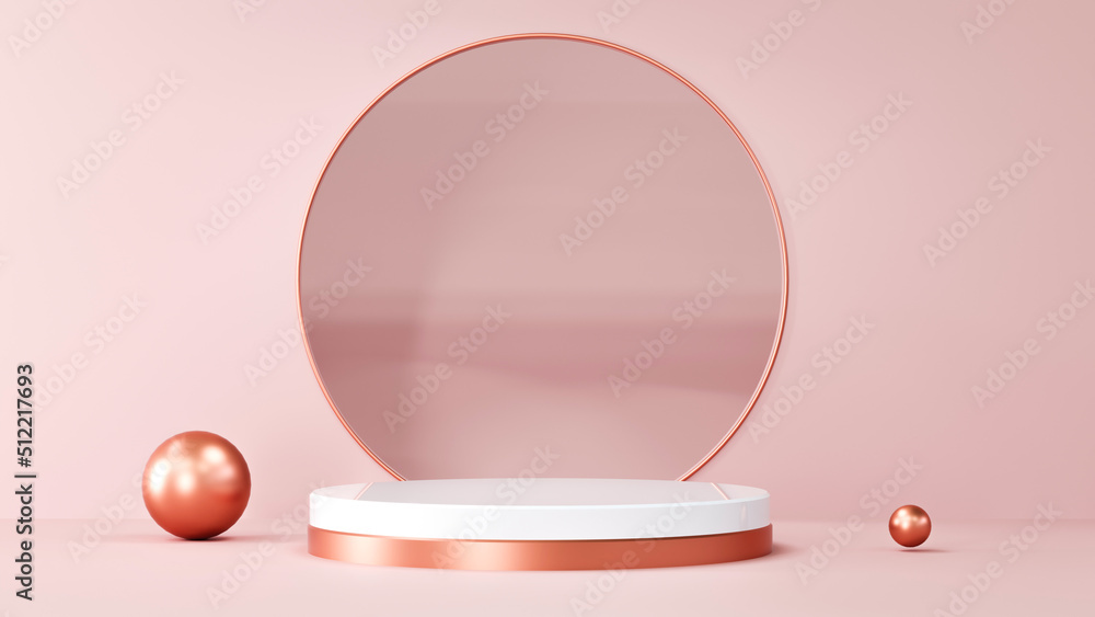 Abstract Pastel pink geometric shape blank platform. Composition with ...