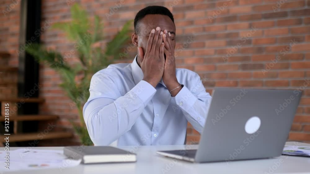 Upset frustrated african american man, office worker, top manager, uses ...