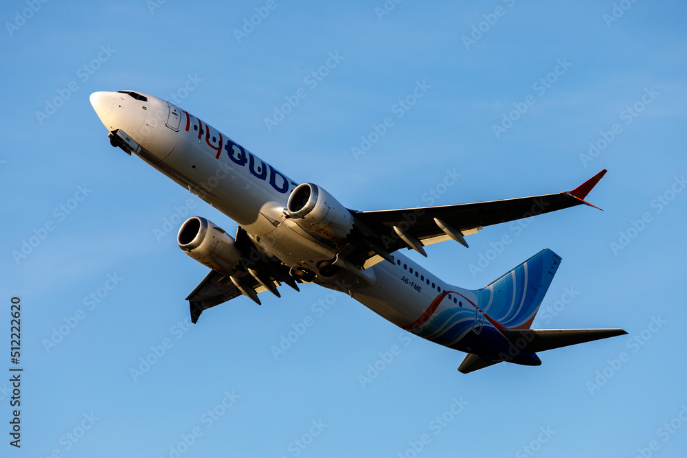 Warsaw, Poland - 12.06.2022: Boeing 737 MAX 8 flying in blue sky. Stock ...