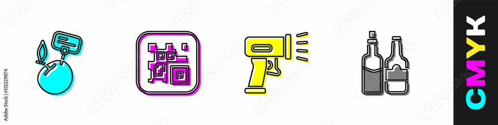 Set Supermarket food products with price label, QR code, Scanner ...