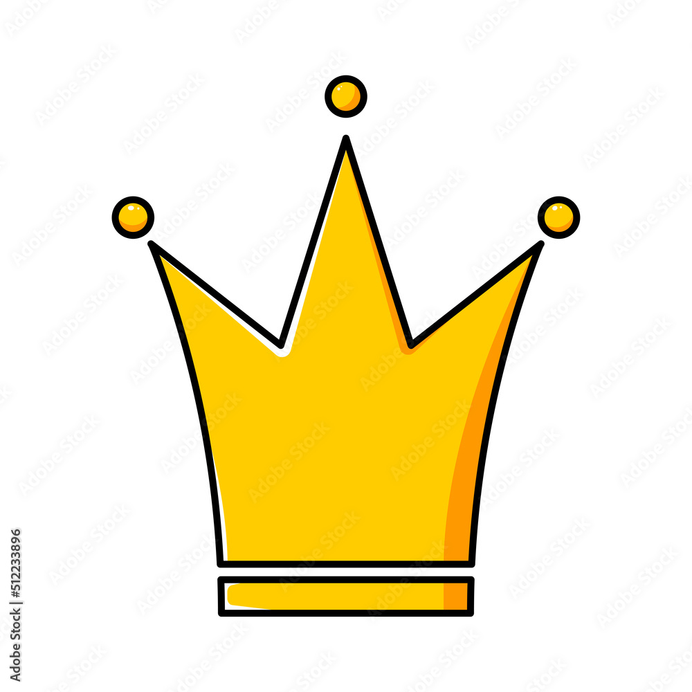 Yellow crown with black outline. Vector illustration, cartoon style ...