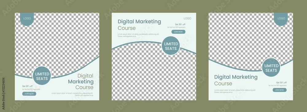 Digital Marketing Course in Blue Color. Set of Editable Square ...