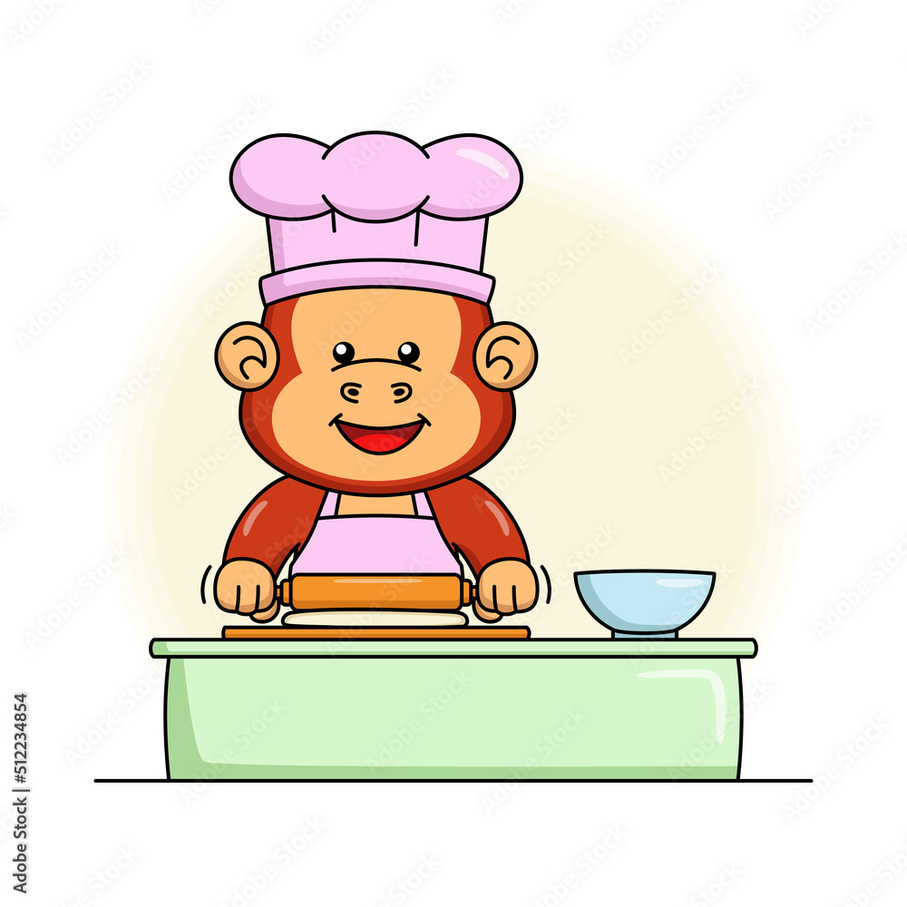 Cartoon illustration of cute monkey making bread Stock Vector | Adobe Stock