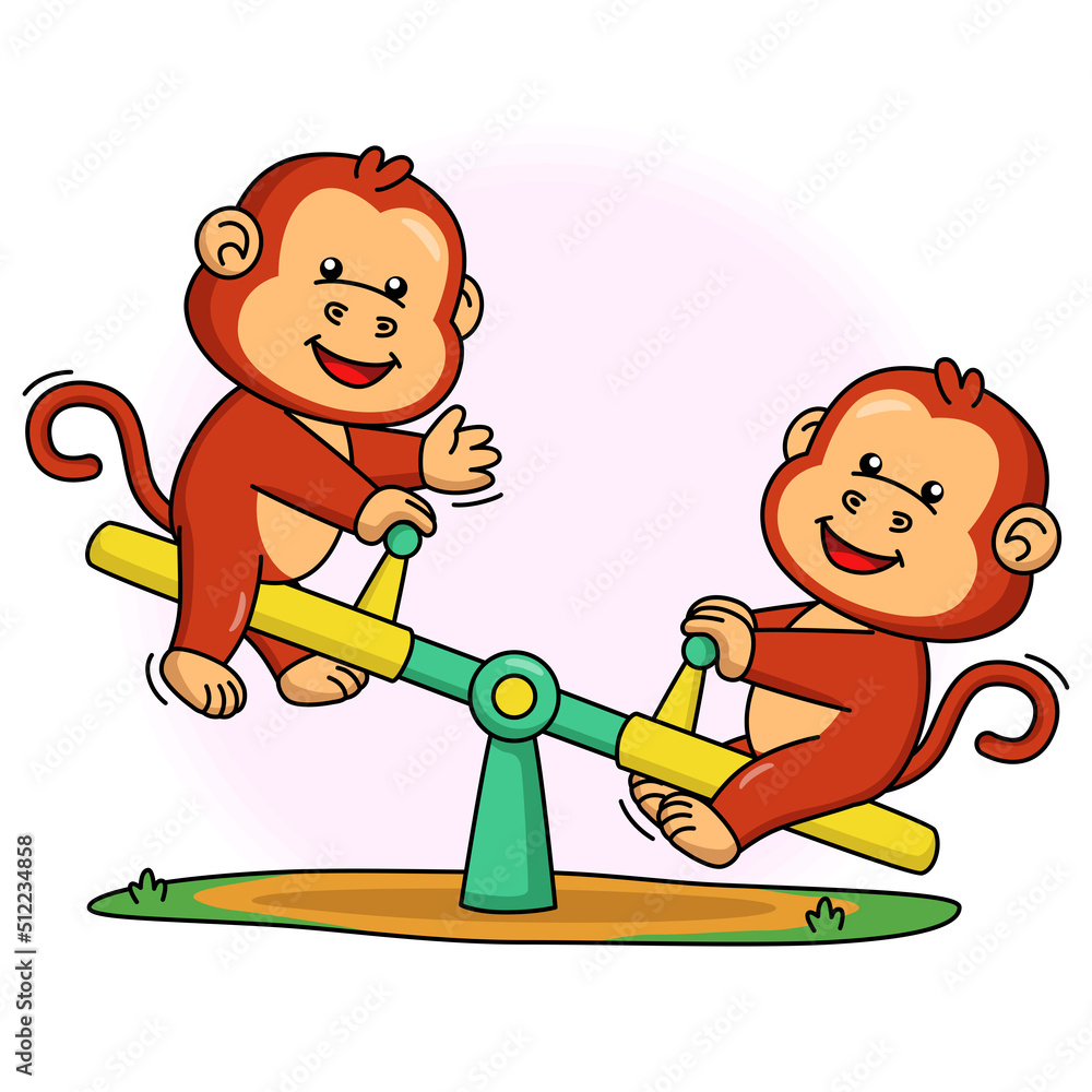 Cartoon illustration of cute monkey playing with seesaw Stock Vector ...