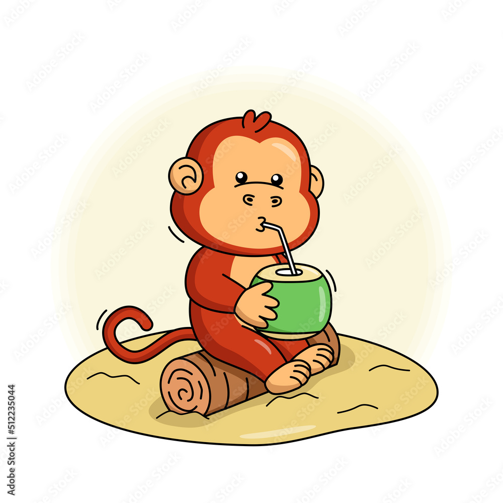 Cartoon illustration of cute monkey drinking coconut water Stock Vector ...