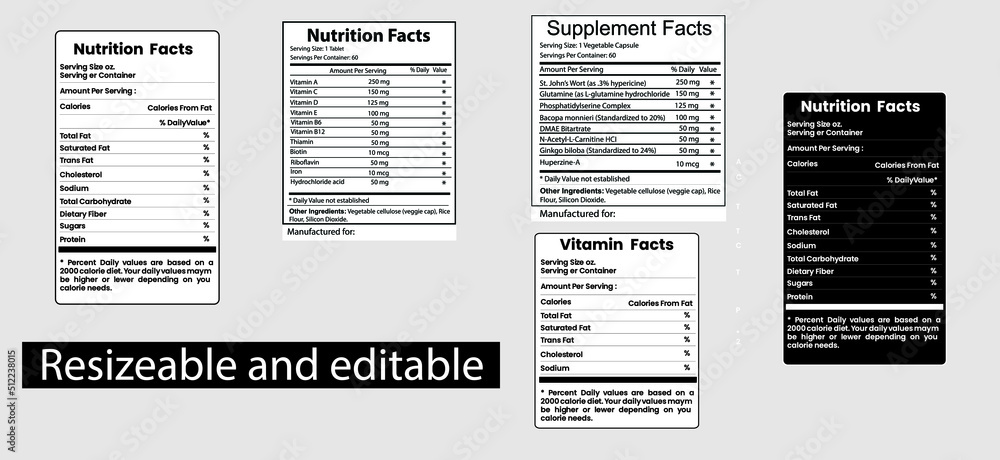 Supplement facts and vitamin facts template ,nutrition facts template ...
