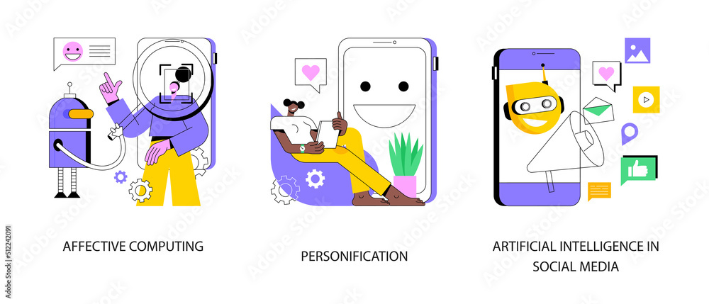 Interactive device abstract concept vector illustration set. Affective ...