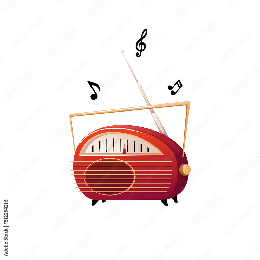 Cartoon radio. Isolated on a white background. Stock Vector | Adobe Stock