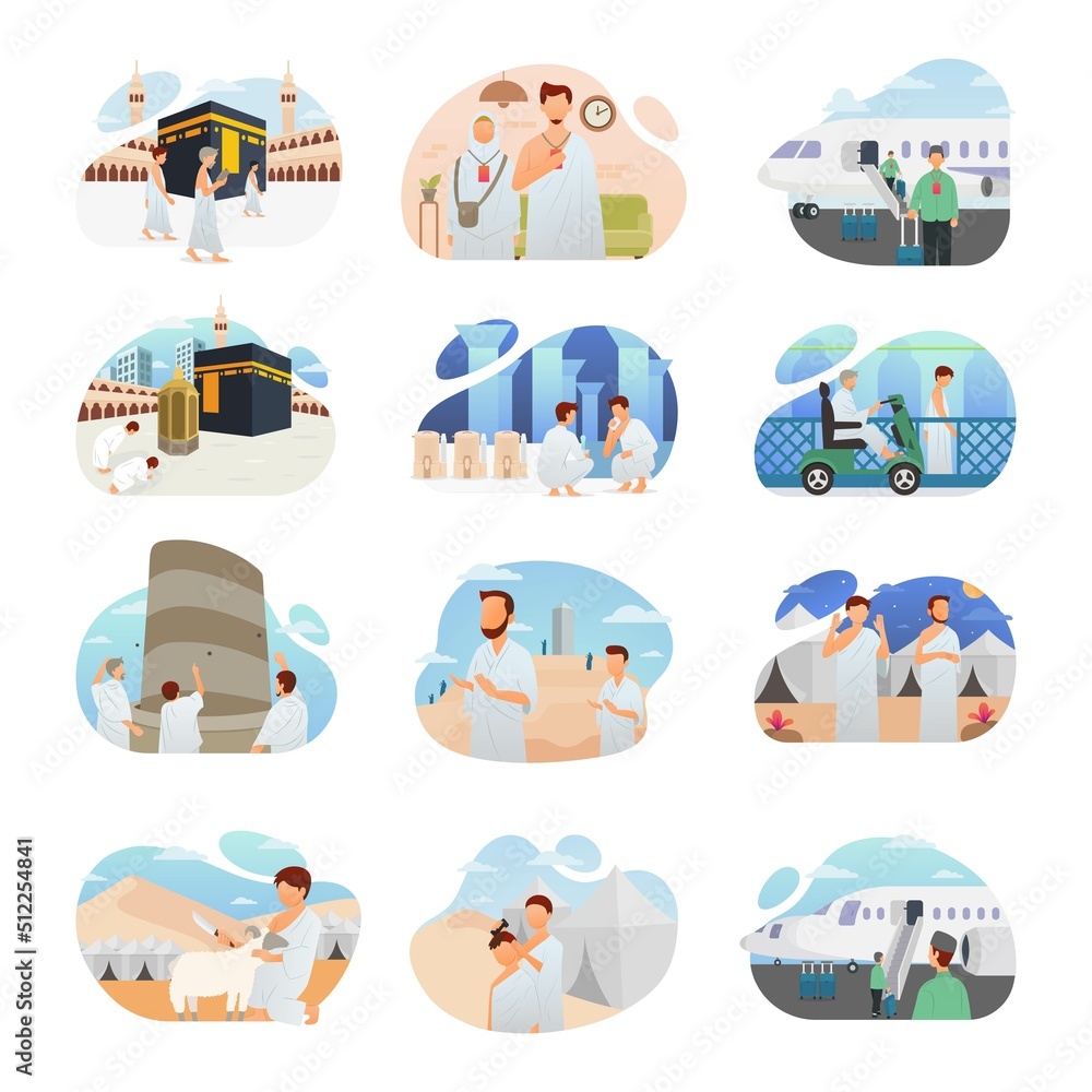 Poster Hajj and Umrah guide step by step in one collection vector ...