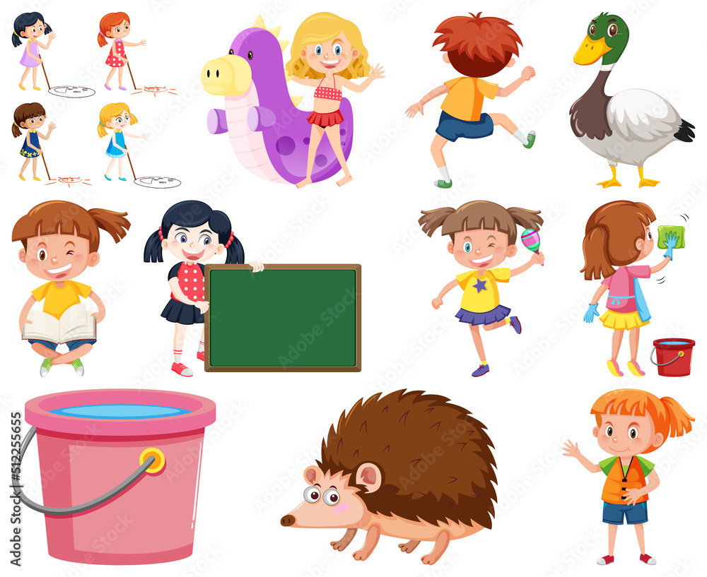 Set of different cute kids and objects Stock Vector | Adobe Stock
