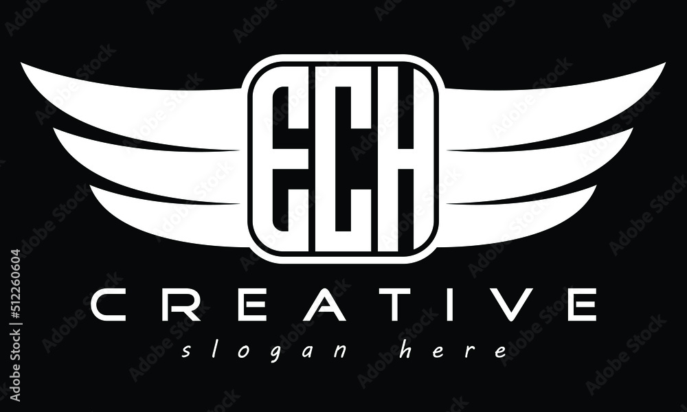 ECH Three letter Wing minimal typography font Monogram emblems flying ...