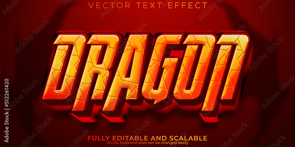 Dragon text effect, editable fire and gamer font style Stock Vector ...