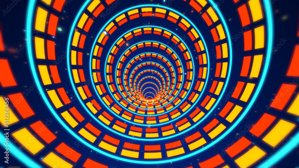 Abstract Concentric Blue Yellow Orange Circle Lines And Dashed Lines ...