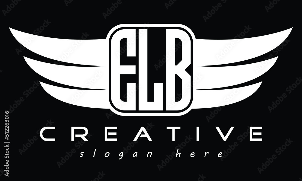 ELB Three letter Wing minimal typography font Monogram emblems flying ...