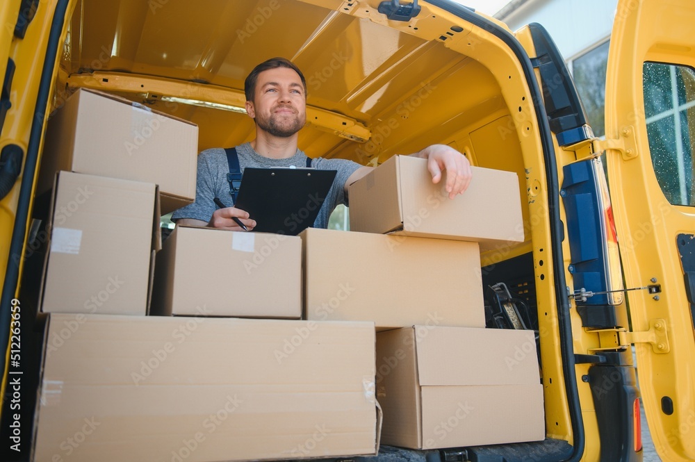 delivery service employee. Portrait of man working in delivery service ...